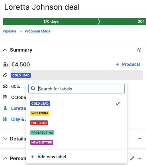 Deal labels - Knowledge Base | Pipedrive
